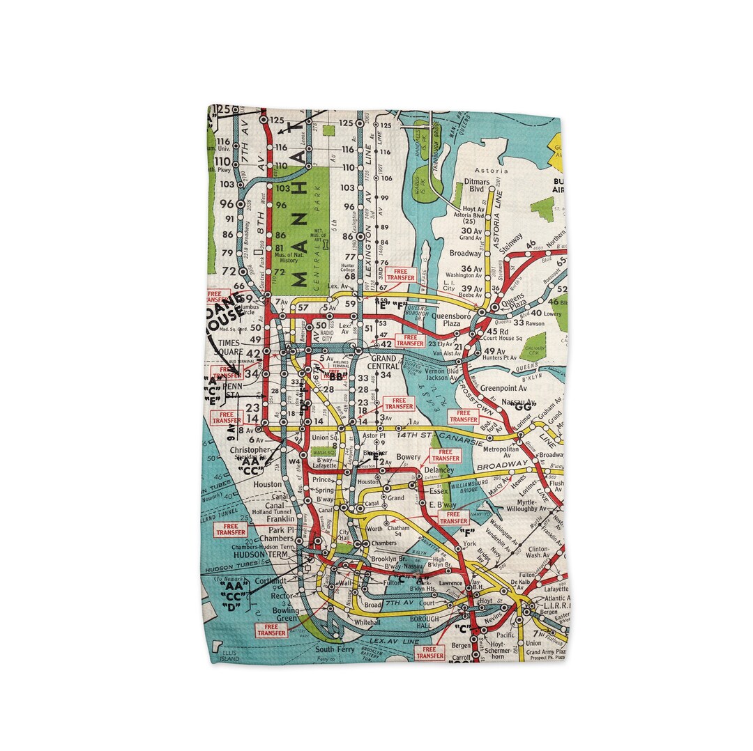 NYC Subway Map Tea Towel New York Subway Kitchen Towel Manhattan Airbnb ...