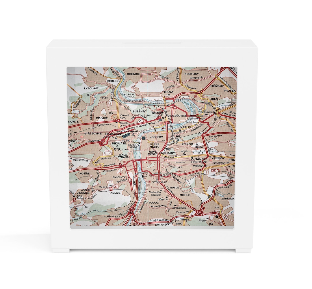Prague Map Shadow Box Bank Prague Trip Savings Box Prague Vacation Fund ...