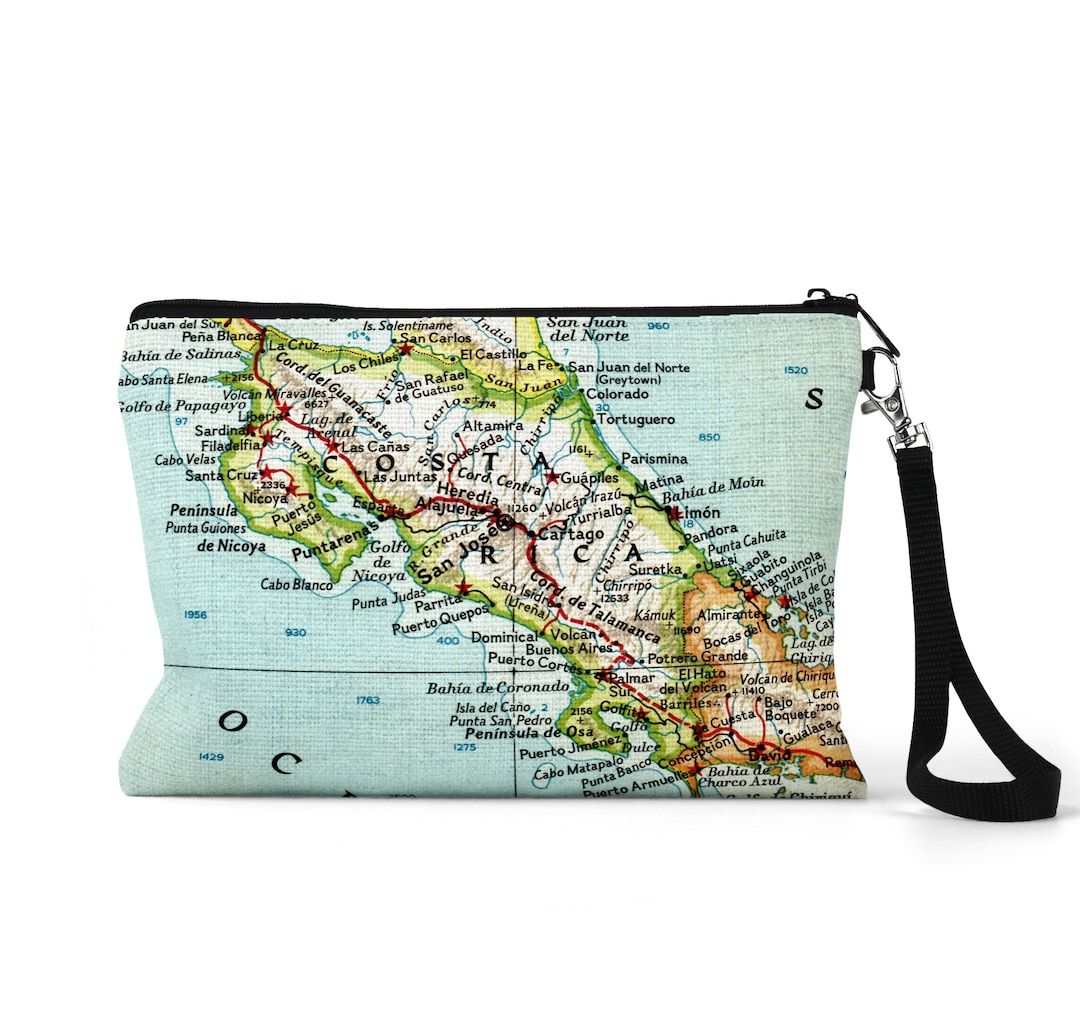 Costa Rica Map Pouch - Costa Rica Map Wristlet - Costa Rica Makeup Bag ...