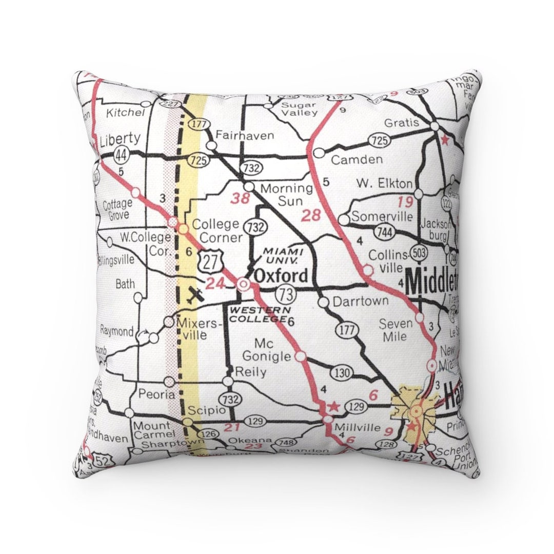 Miami University Oxford Ohio Map Pillow Miami University Pillow ...