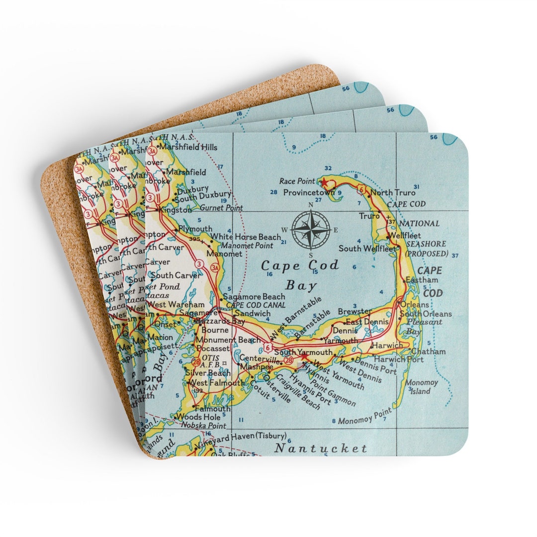 Cape Cod Map Coaster Set Cape Cod Coasters Cape Cod Airbnb Decor Cape ...