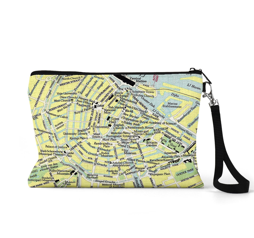 Amsterdam Map Pouch - Amsterdam Map Wristlet - Amsterdam Makeup Bag ...