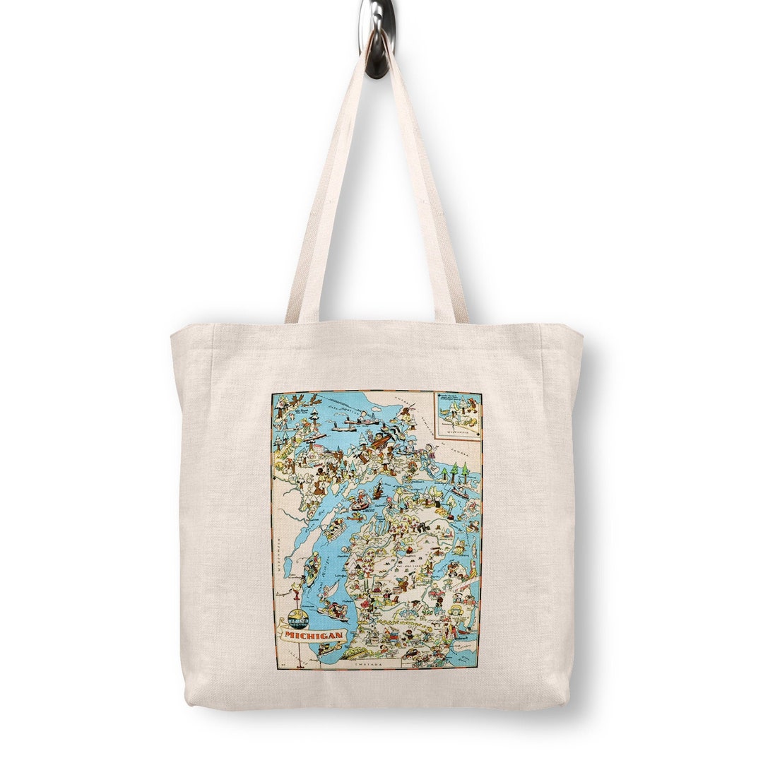 Michigan Map Tote Bag Michigan Market Tote Bag Michigan Vacation Tote ...