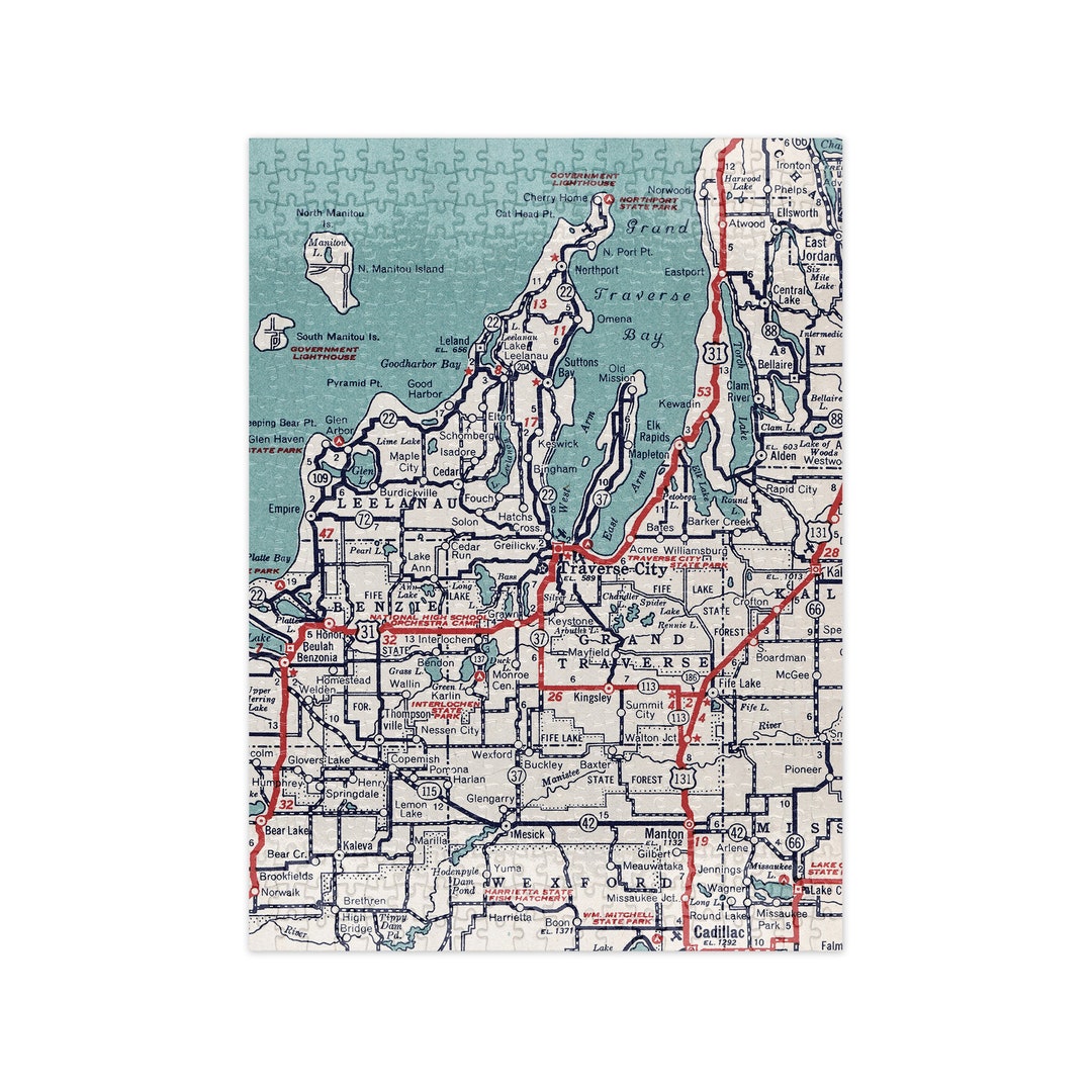 Traverse City Michigan Map Puzzle Traverse City Jigsaw Puzzle Traverse ...