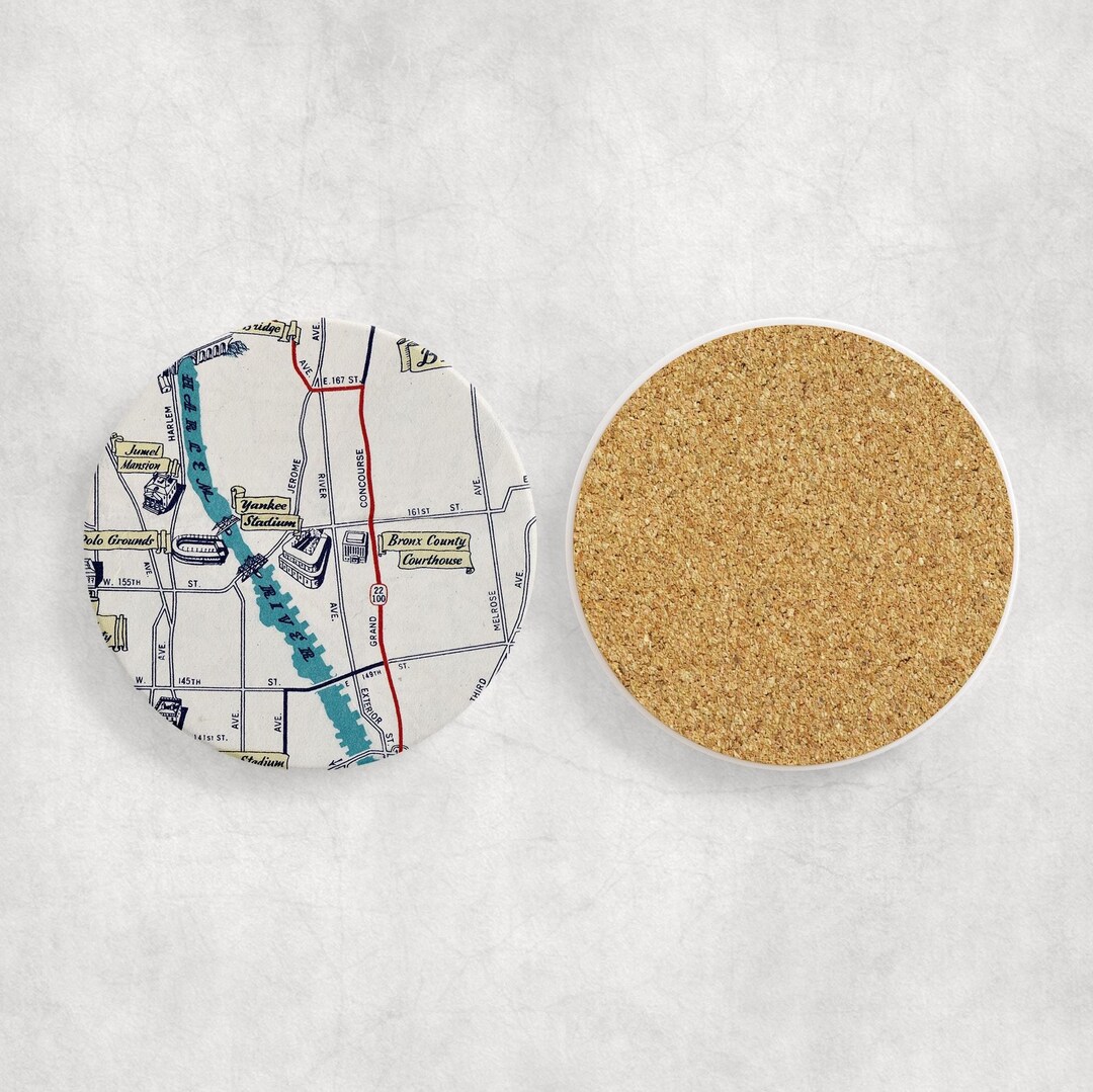 Yankee Stadium Vintage Map Ceramic Coaster Set Decorative New York ...