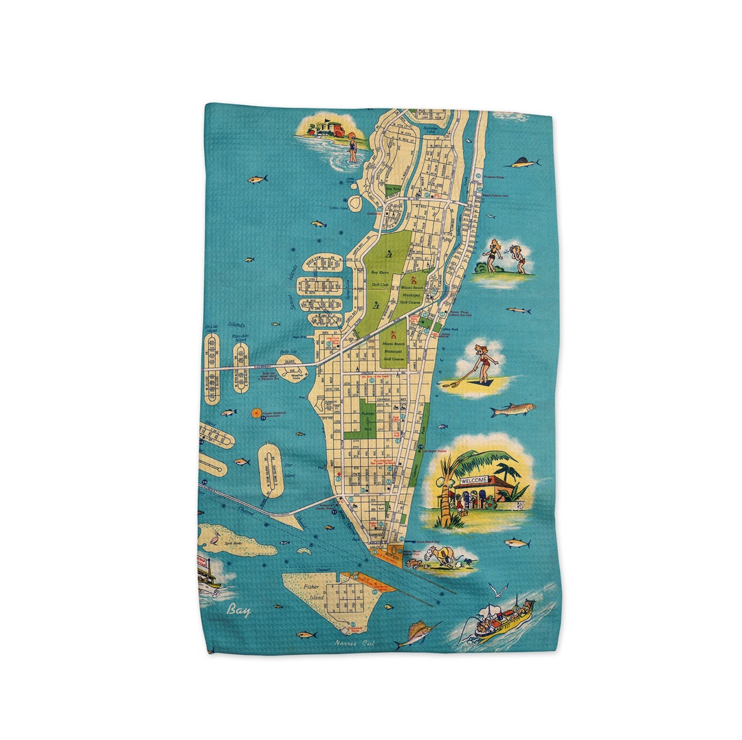 Miami Beach Florida Tea Towel - Miami Beach Kitchen Towel - Miami Beach ...