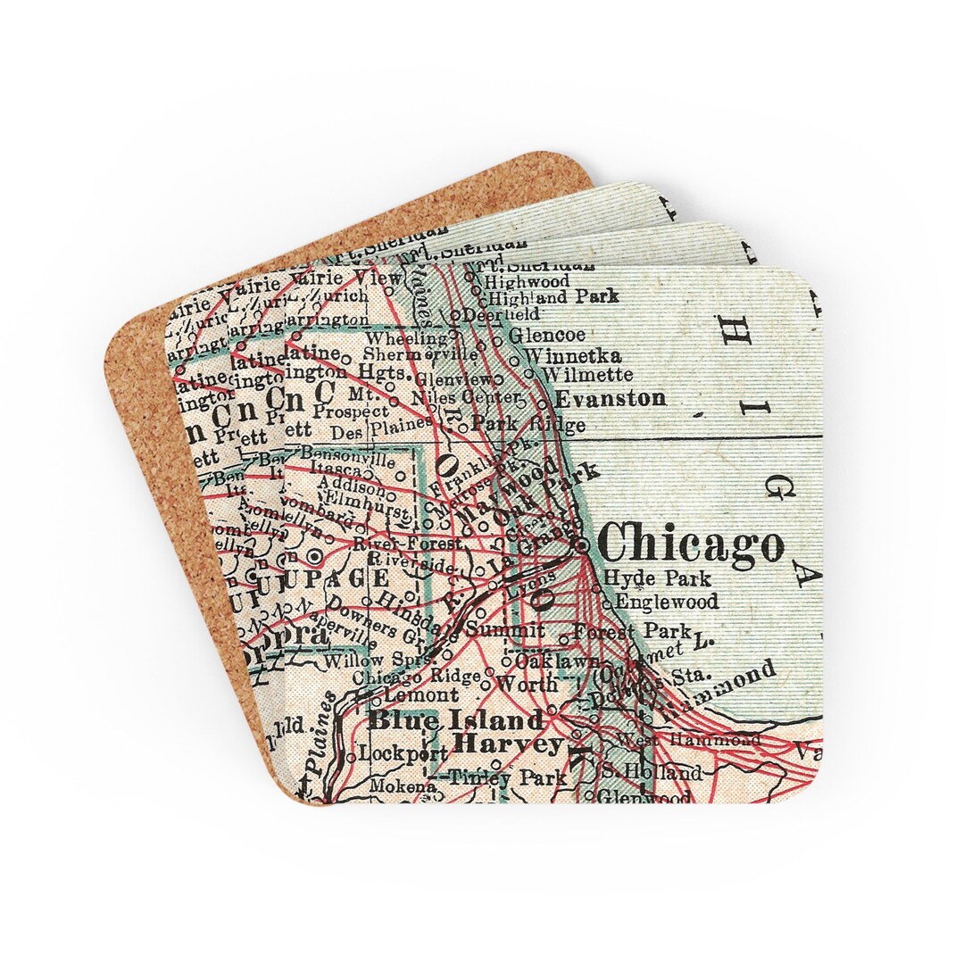 Chicago Map Coaster Set Chicago Coasters Chicago Airbnb Decor Chicago ...