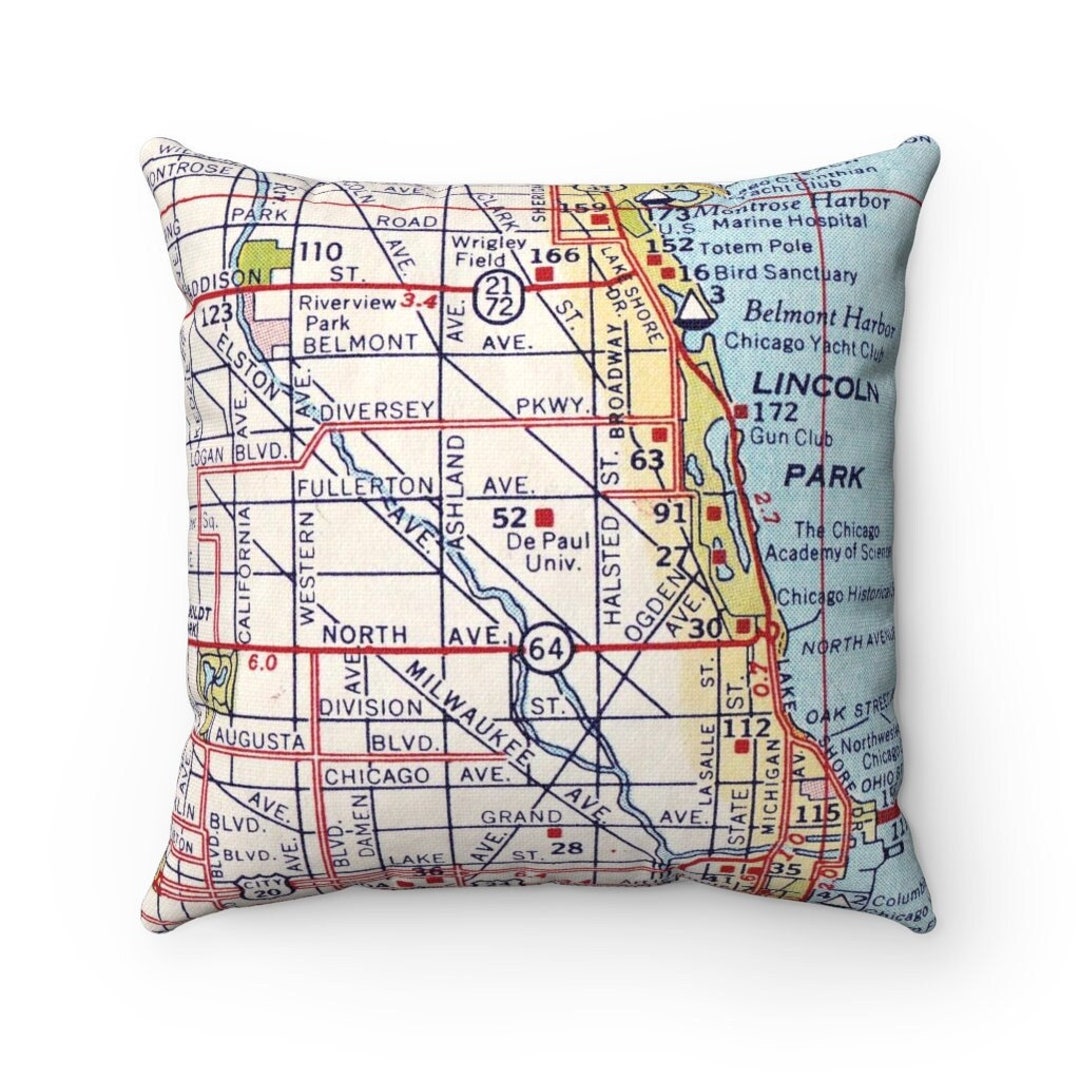 Depaul University Chicago Map Pillow – Vintage Blue Demons Decor ...