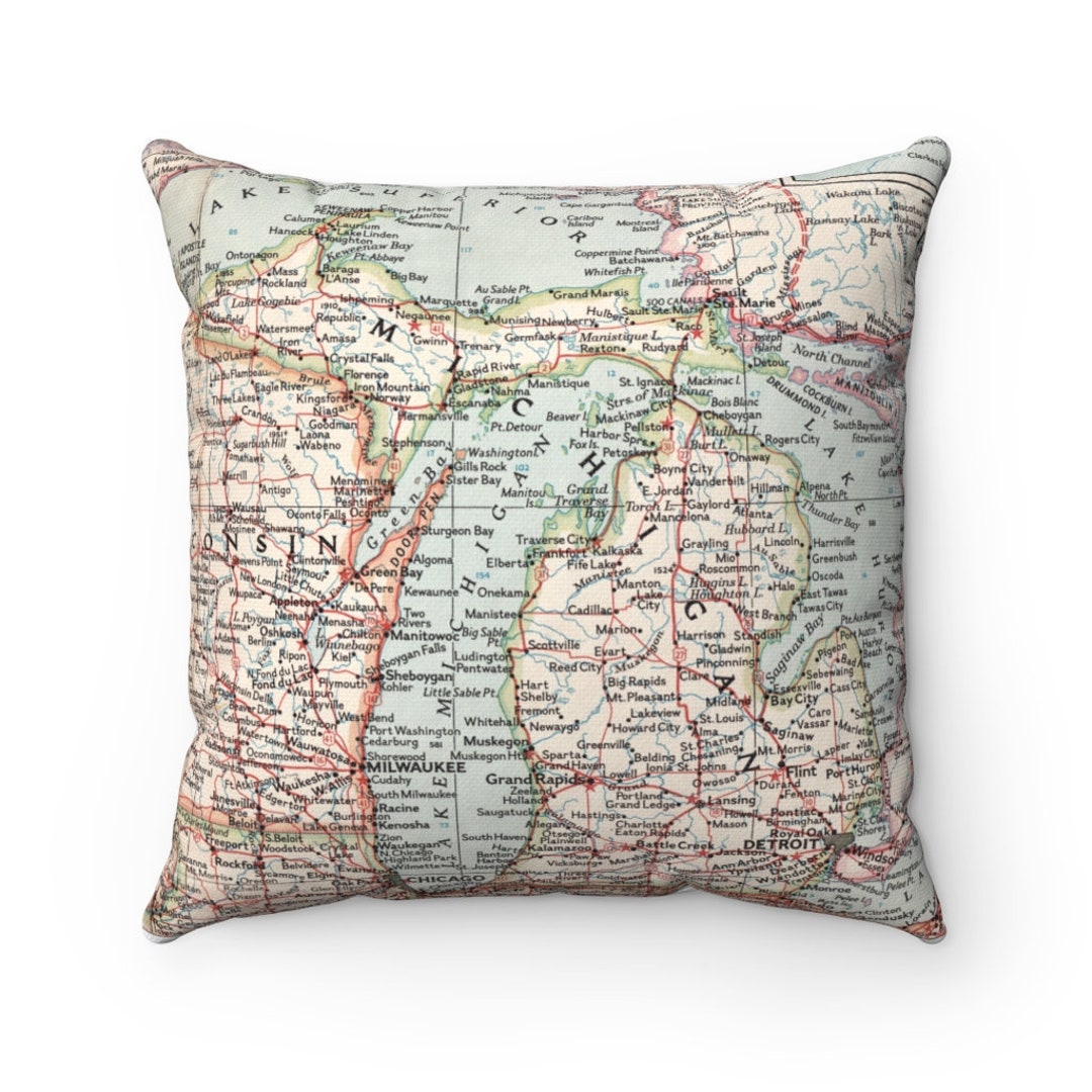 Michigan Map Pillow Michigan Wedding Gift Michigan Pillow Michigan ...