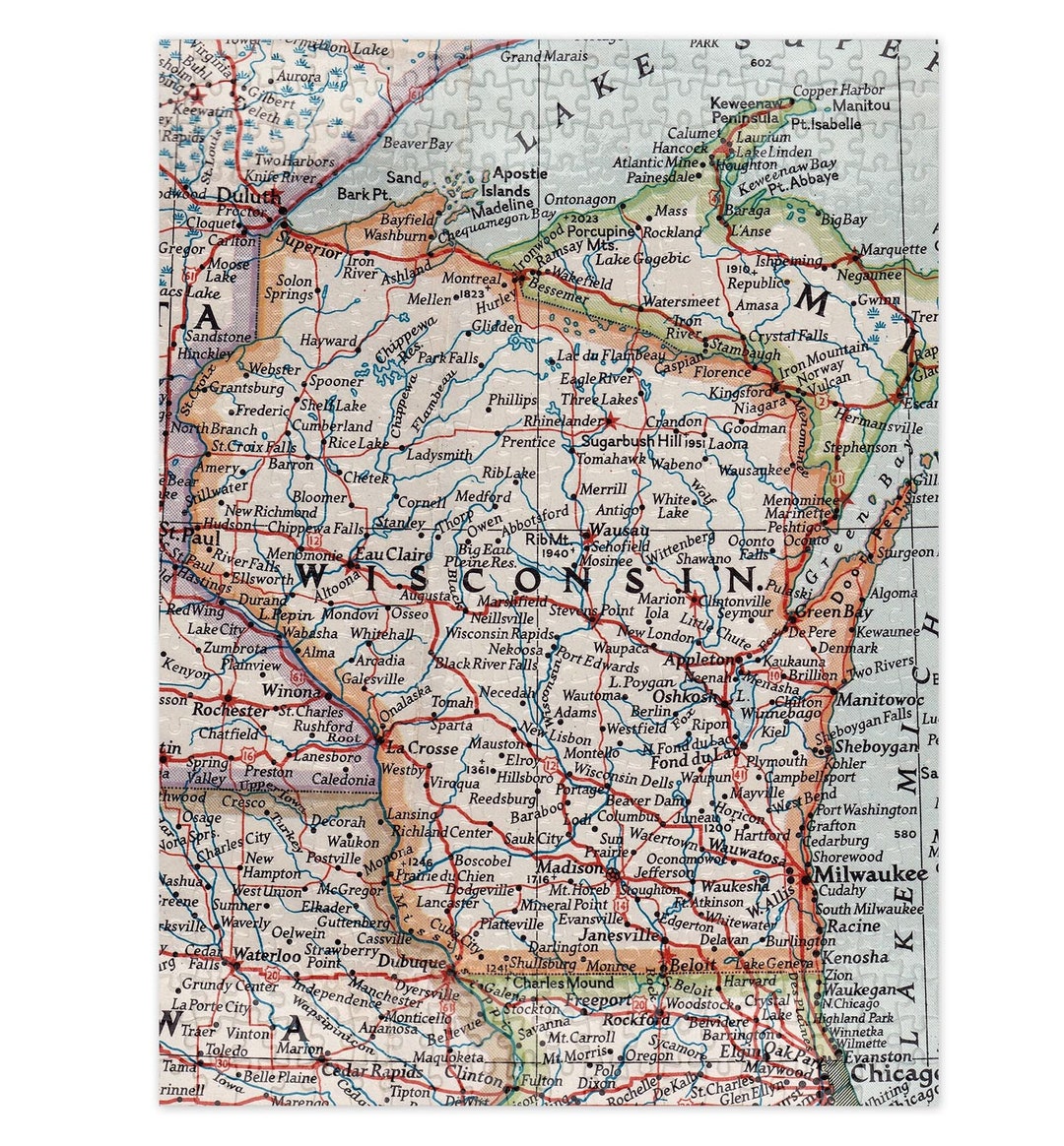Wisconsin Map Puzzle Wisconsin Puzzle for Adults Wisconsin Jigsaw ...