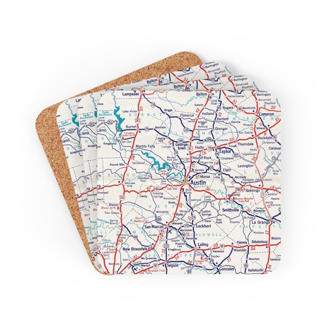 Austin Texas Map Coaster Set Austin Coasters Austin Gift - Etsy