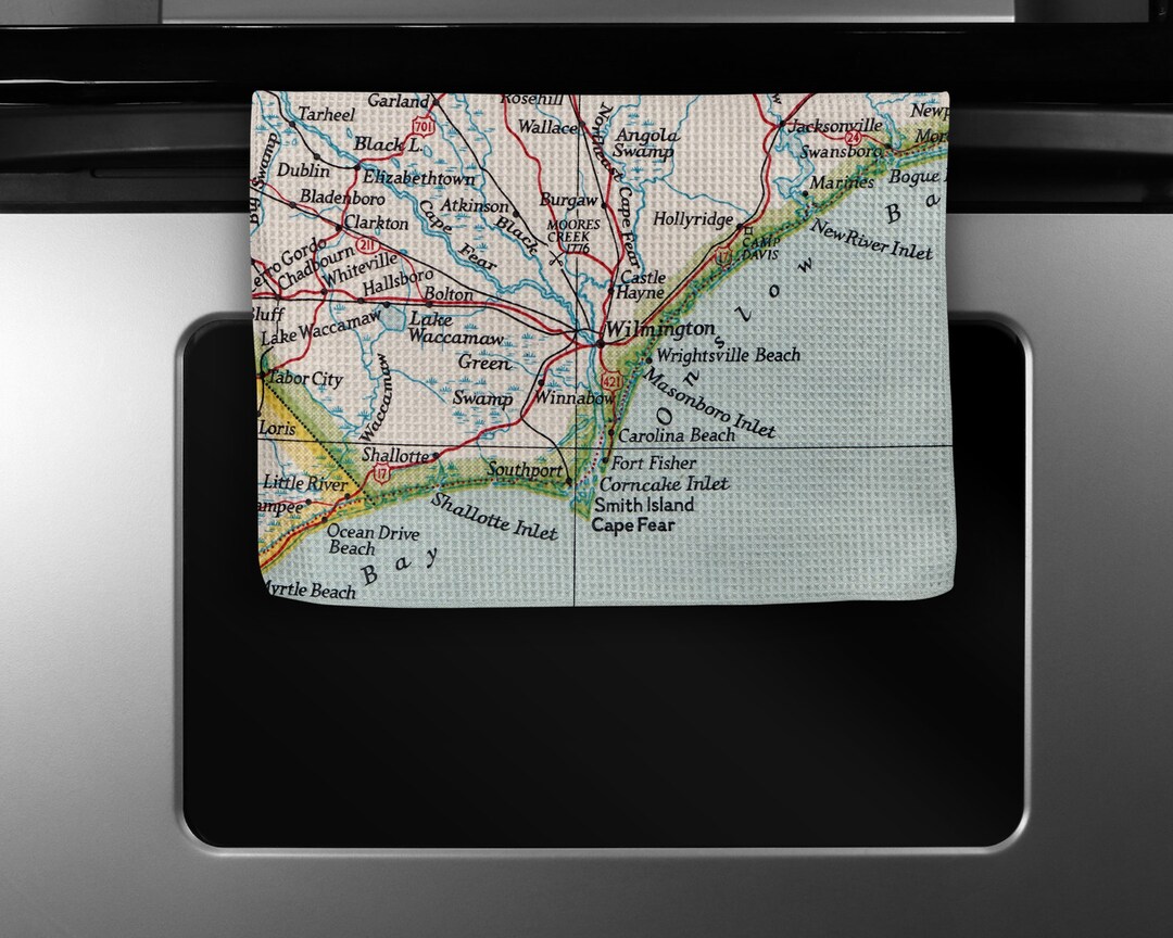 Wilmington North Carolina Map Tea Towel Wilmington Kitchen Towel ...