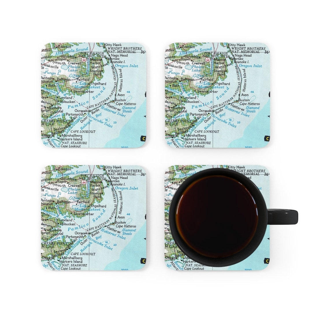 Outer Banks Map Coaster Set Outer Banks Coasters Outer Banks Airbnb ...