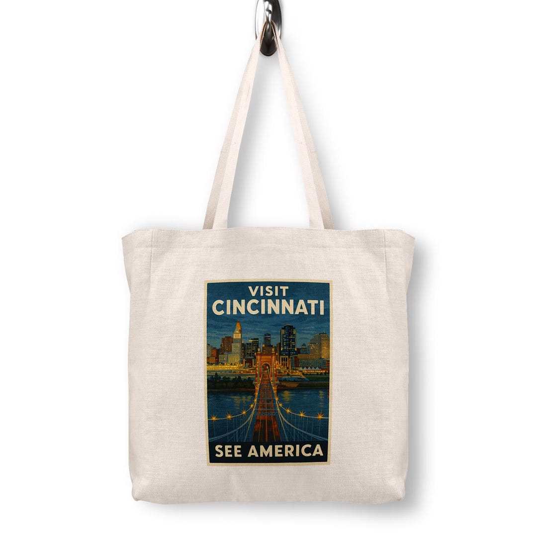 Cincinnati Ohio Tote Bag – Visit Cincinnati – Retro Skyline Gift – Ohio ...