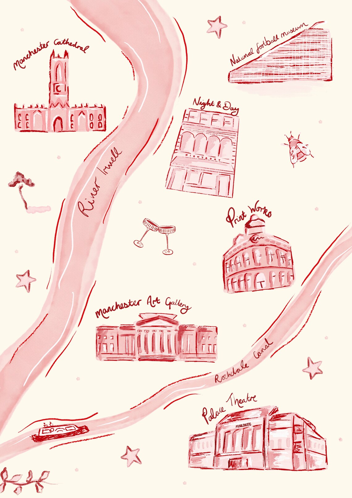 Manchester Map Sketch Art Print - Etsy UK