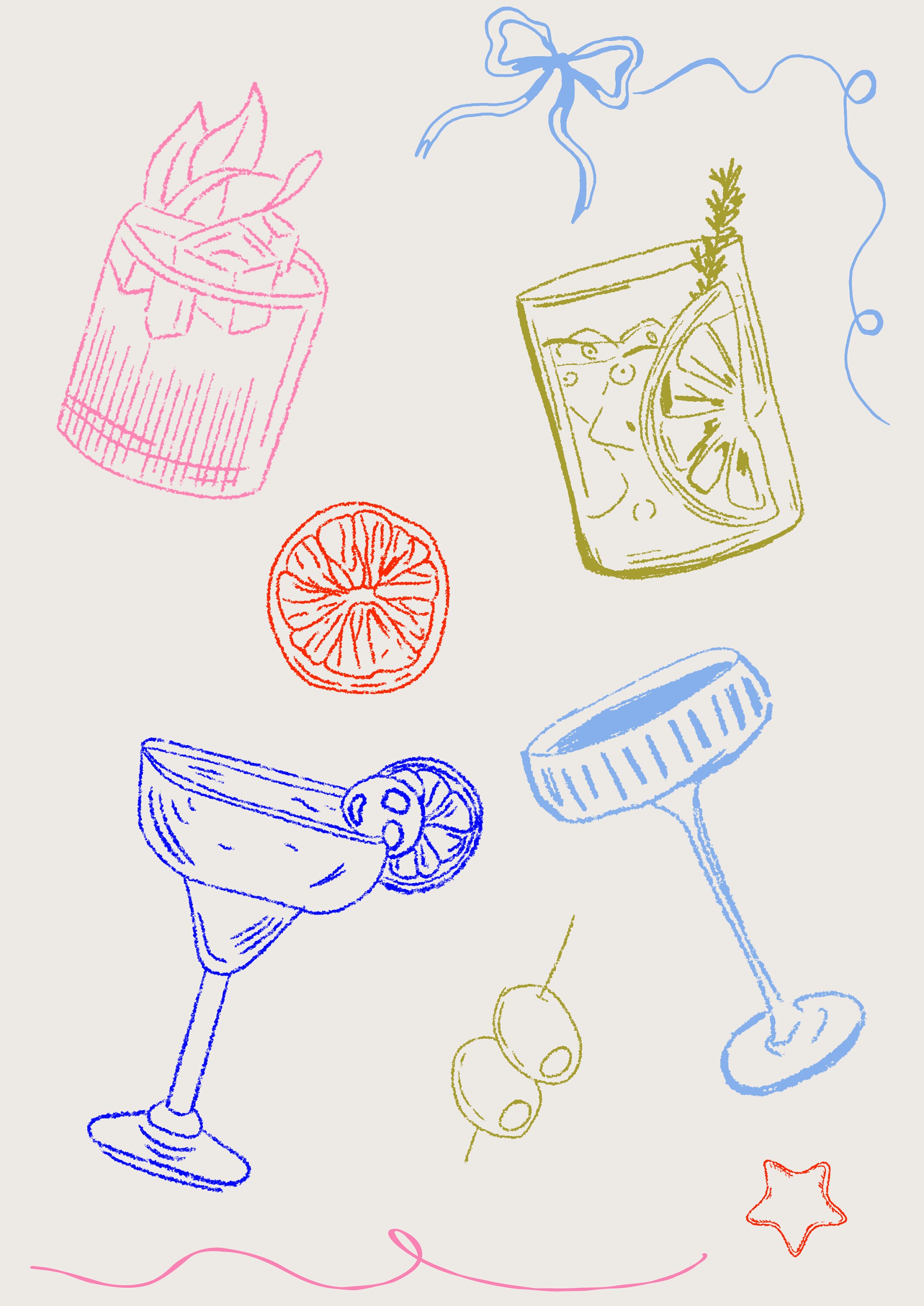 Hand Drawn Cocktail Illustrations Art Print - Etsy UK