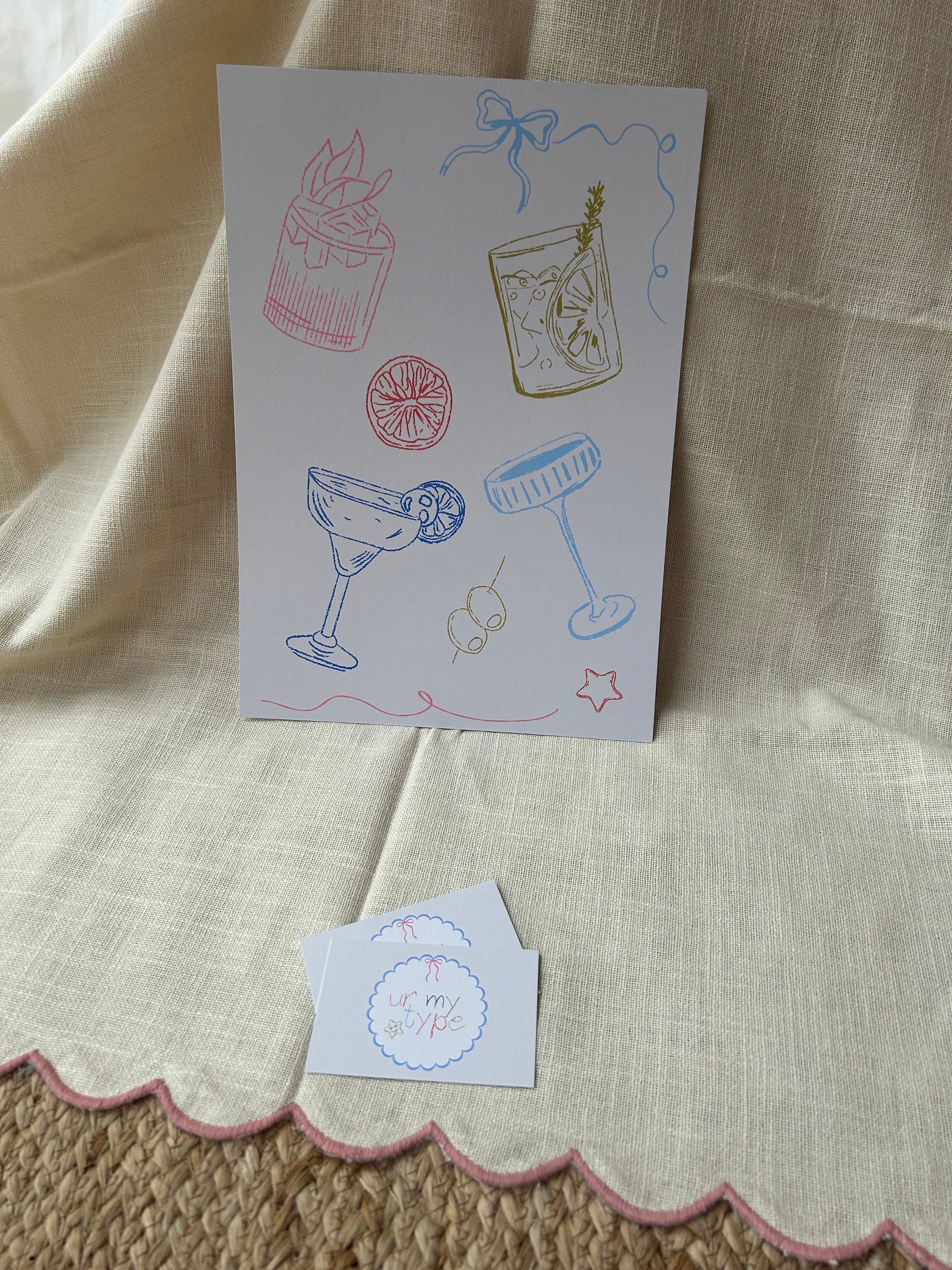 Hand Drawn Cocktail Illustrations Art Print - Etsy UK