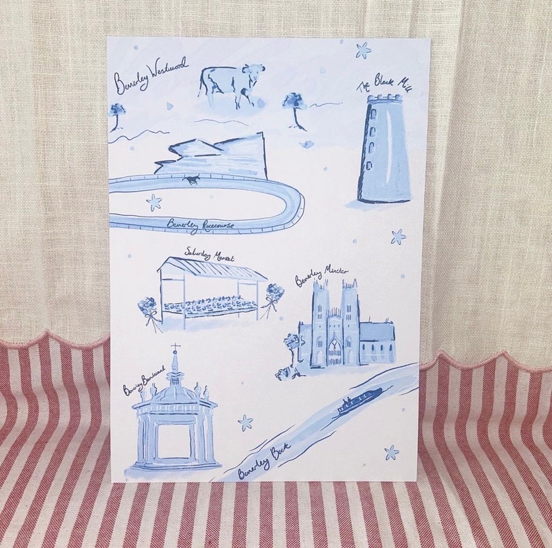 Beverley East Yorkshire Map Sketch Art Print - Etsy