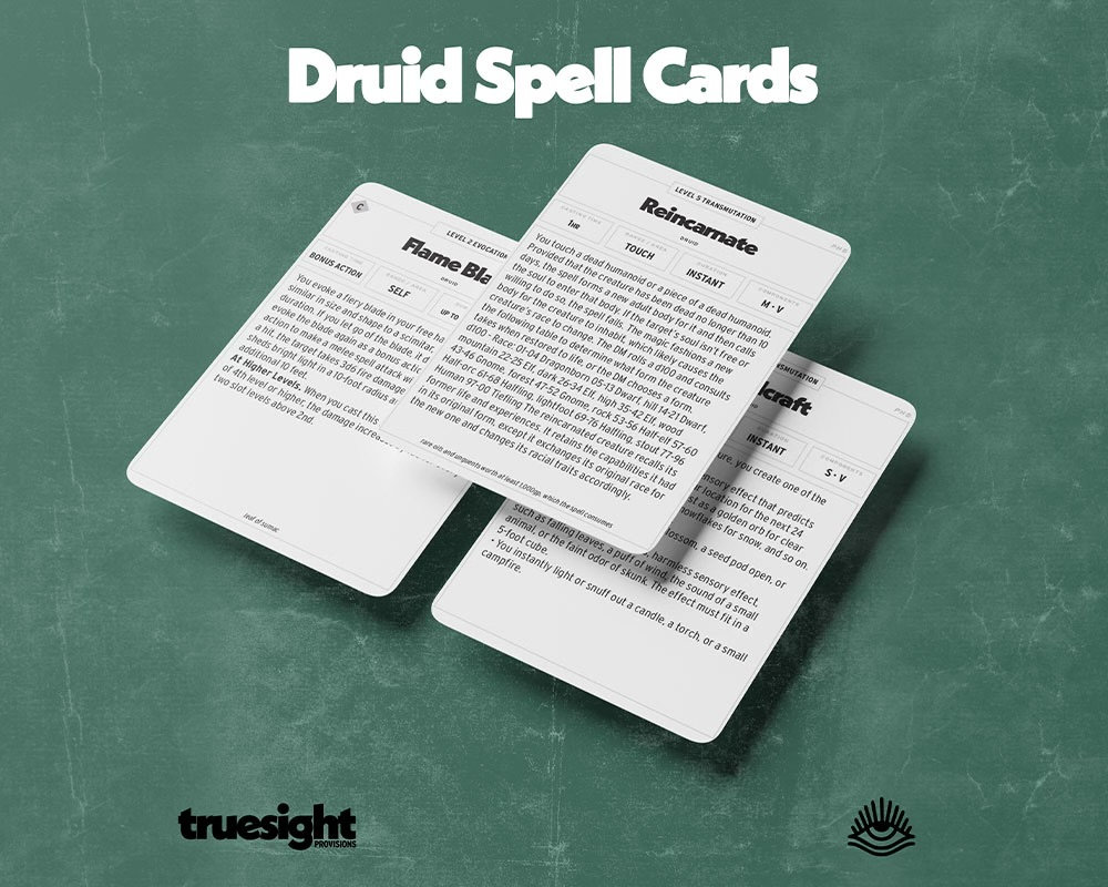 Druid Dnd Spell Card Pack Digital Download D&D Spell Cards - Etsy