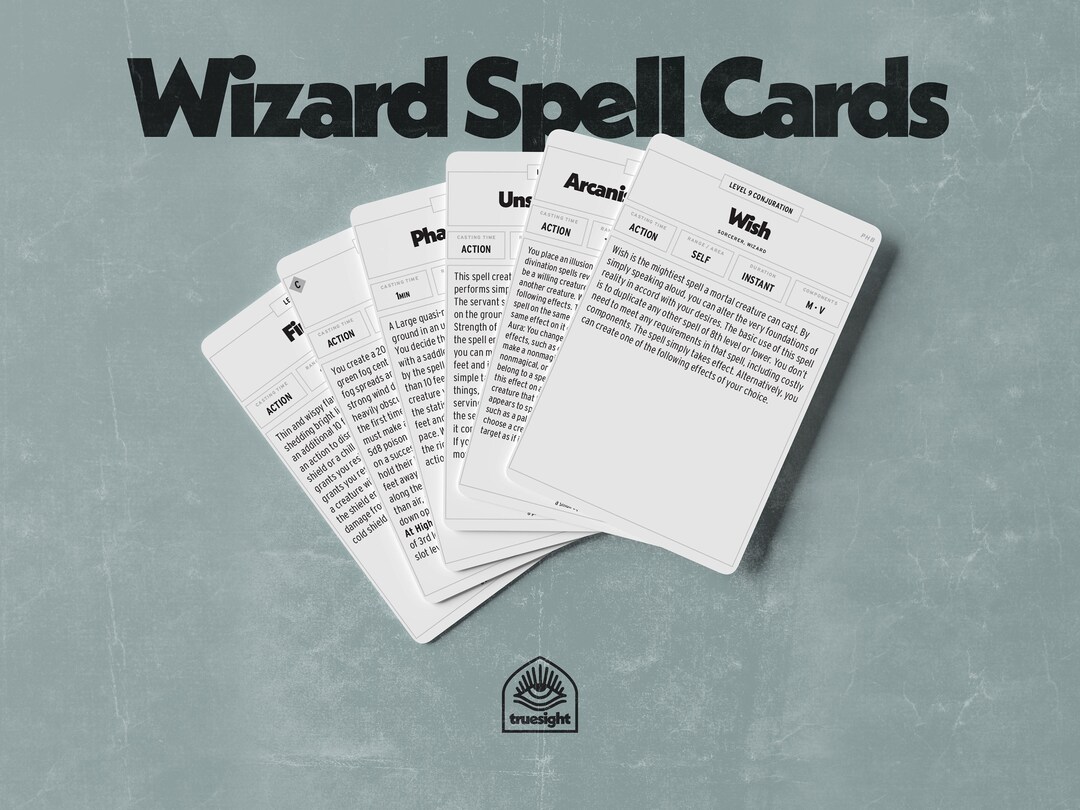 Wizard Dnd Spell Card Pack - Digital Download | D&D Spell Cards - Etsy