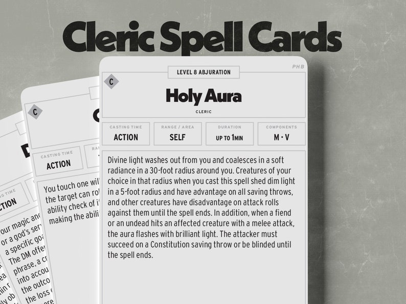 Cleric Dnd Spell Card Pack - Digital Download | D&D Spell Cards - Etsy