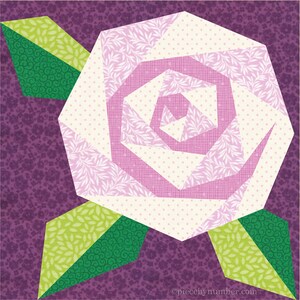 Rosie's Rose Paper Piecing Quilt Block Pattern PDF Download, 6 & 12 ...