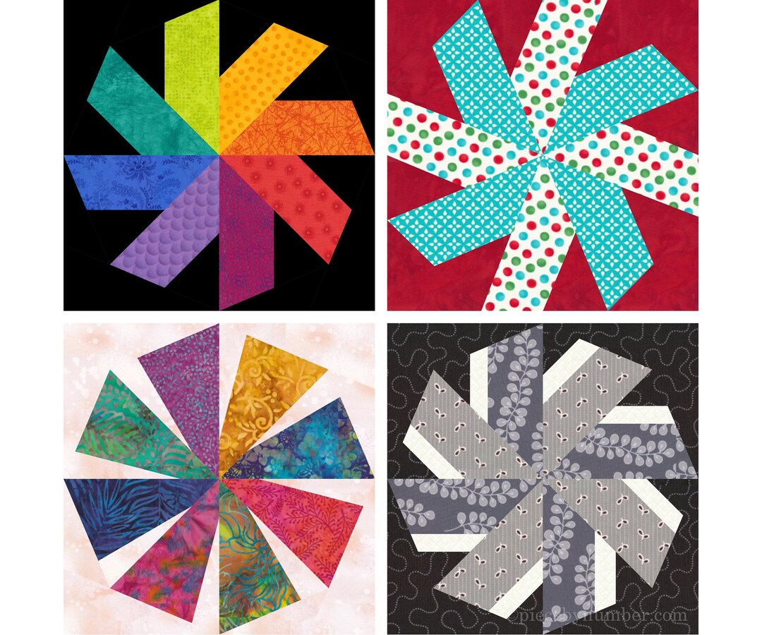 Swirligig Paper Pieced Quilt Block Pattern PDF Download, 6 Inch & 12 ...