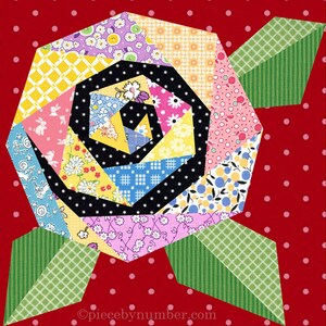 Rosie's Rose Paper Piecing Quilt Block Pattern PDF Download, 6 & 12 ...