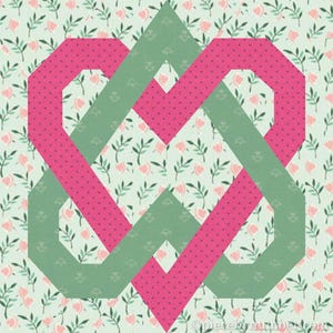 Linked Hearts Paper Piece Quilt Block Pattern PDF Download, 8 & 12 Inch ...