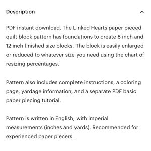 Linked Hearts Paper Piece Quilt Block Pattern PDF Download, 8 & 12 Inch ...