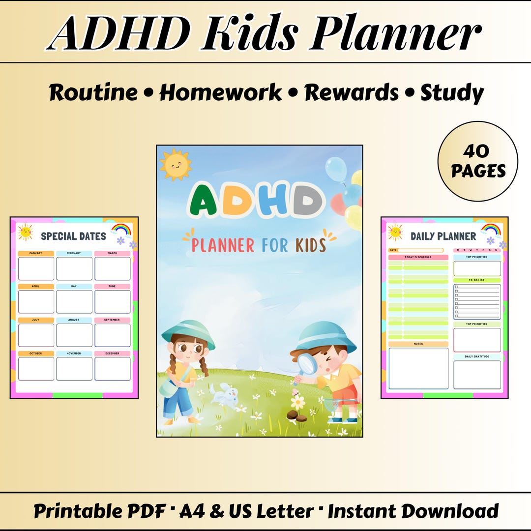 ADHD Planner for Kids Printable, Daily Routine Checklist, ADHD Kids ...