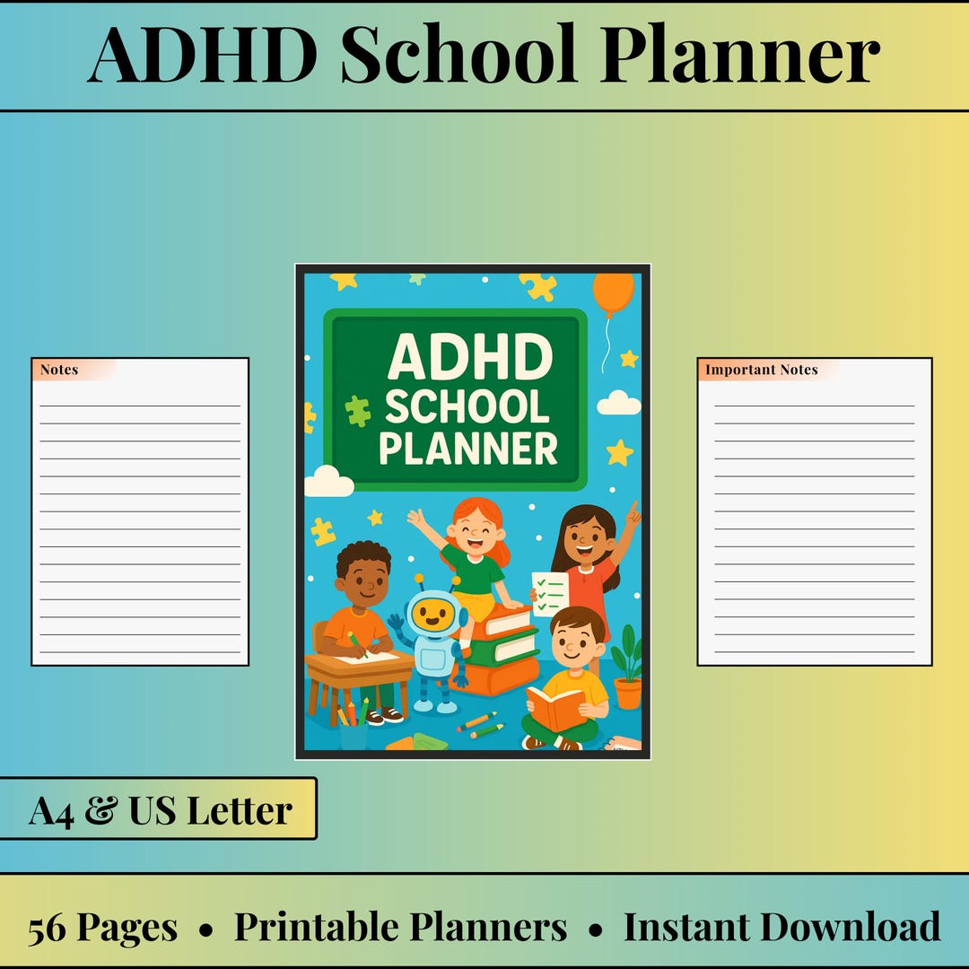 ADHD School Planner Printable for Kids PDF | Daily Weekly Monthly ...
