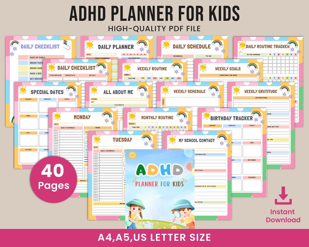 ADHD Planner for Kids – Printable Productivity Journal & Checklist ...