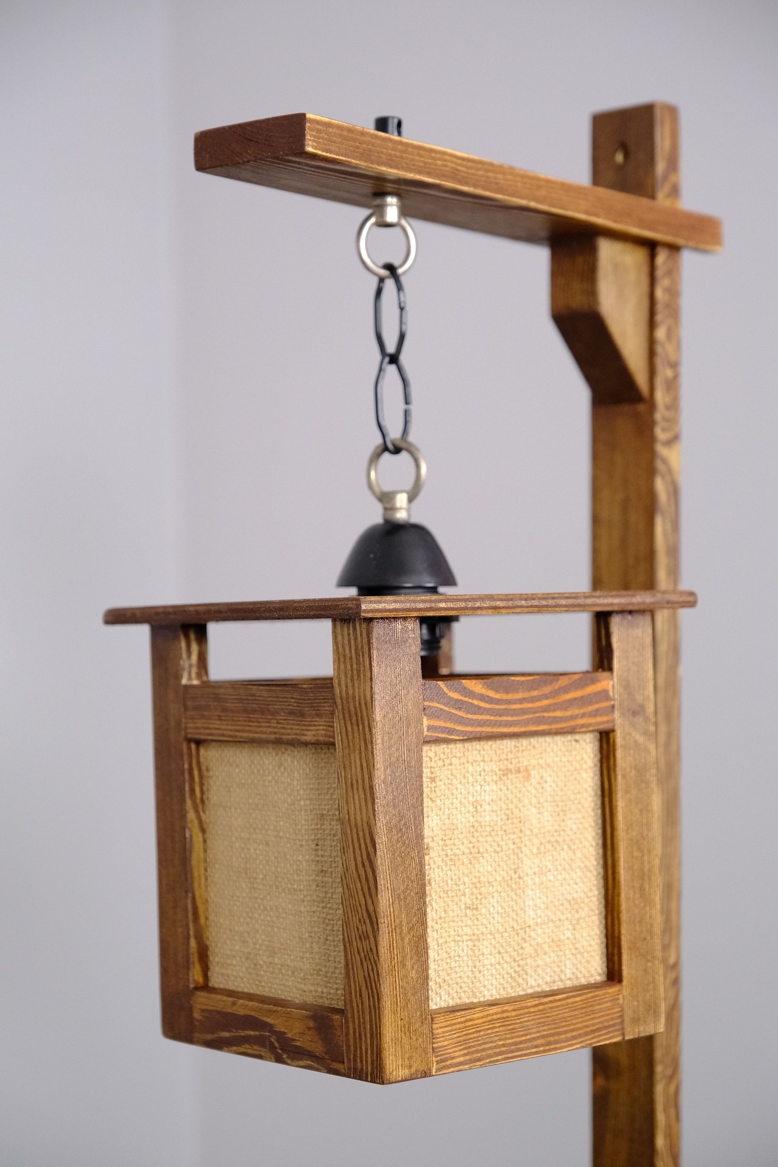 Rustic Street Lamp Style Floor Lamp Solid Pine Wood, Adjustable Height ...