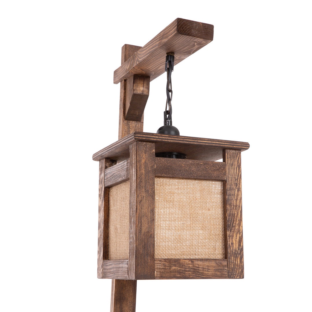 Rustic Street Lamp Style Floor Lamp - Solid Pine Wood, Adjustable ...