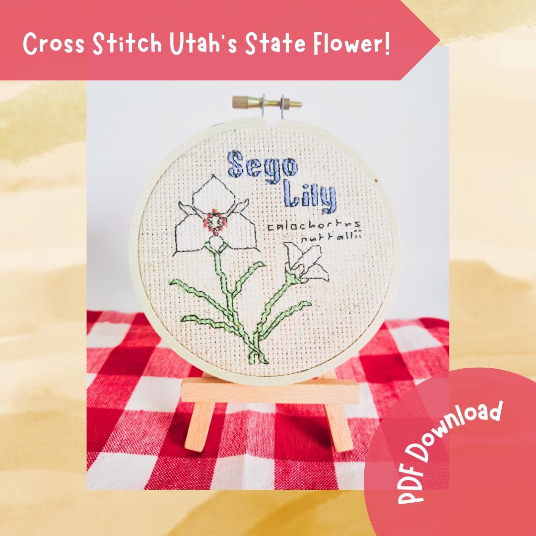 Sego Lily Cross Stitch Pattern PDF | Utah State Flower DIY Craft ...