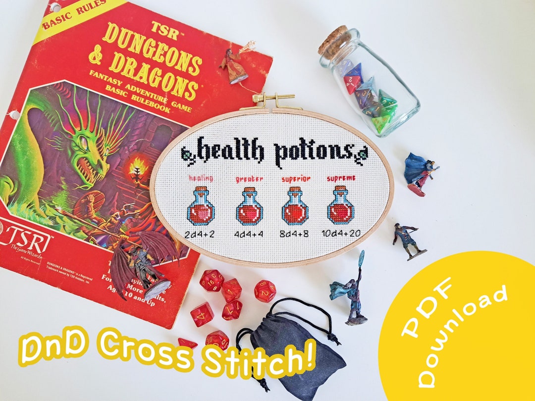 Dnd Health Potions Cross Stitch Pattern | RPG Decor (PDF Pattern) - Etsy