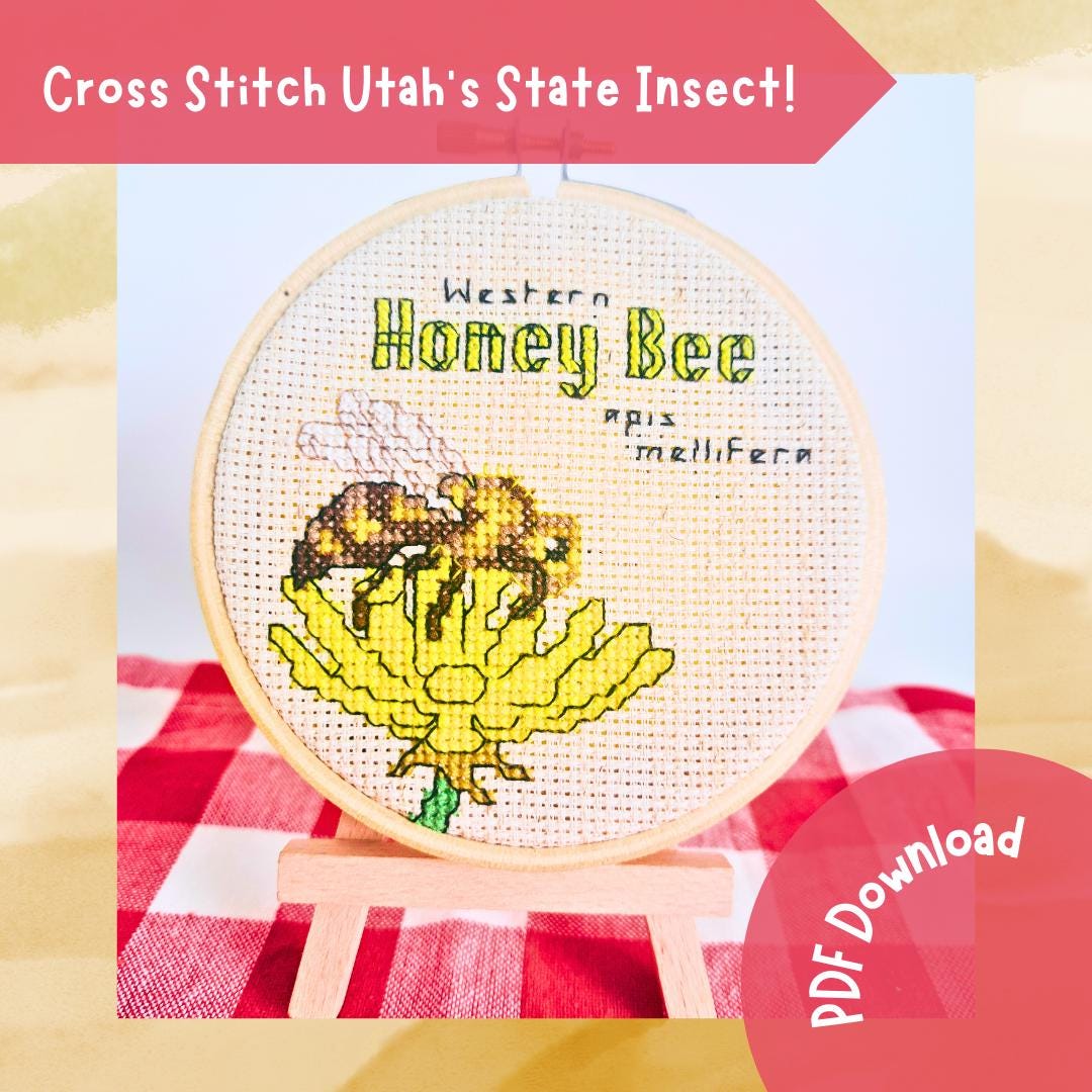 Honey Bee Cross Stitch Pattern PDF | Utah State Insect DIY Craft ...