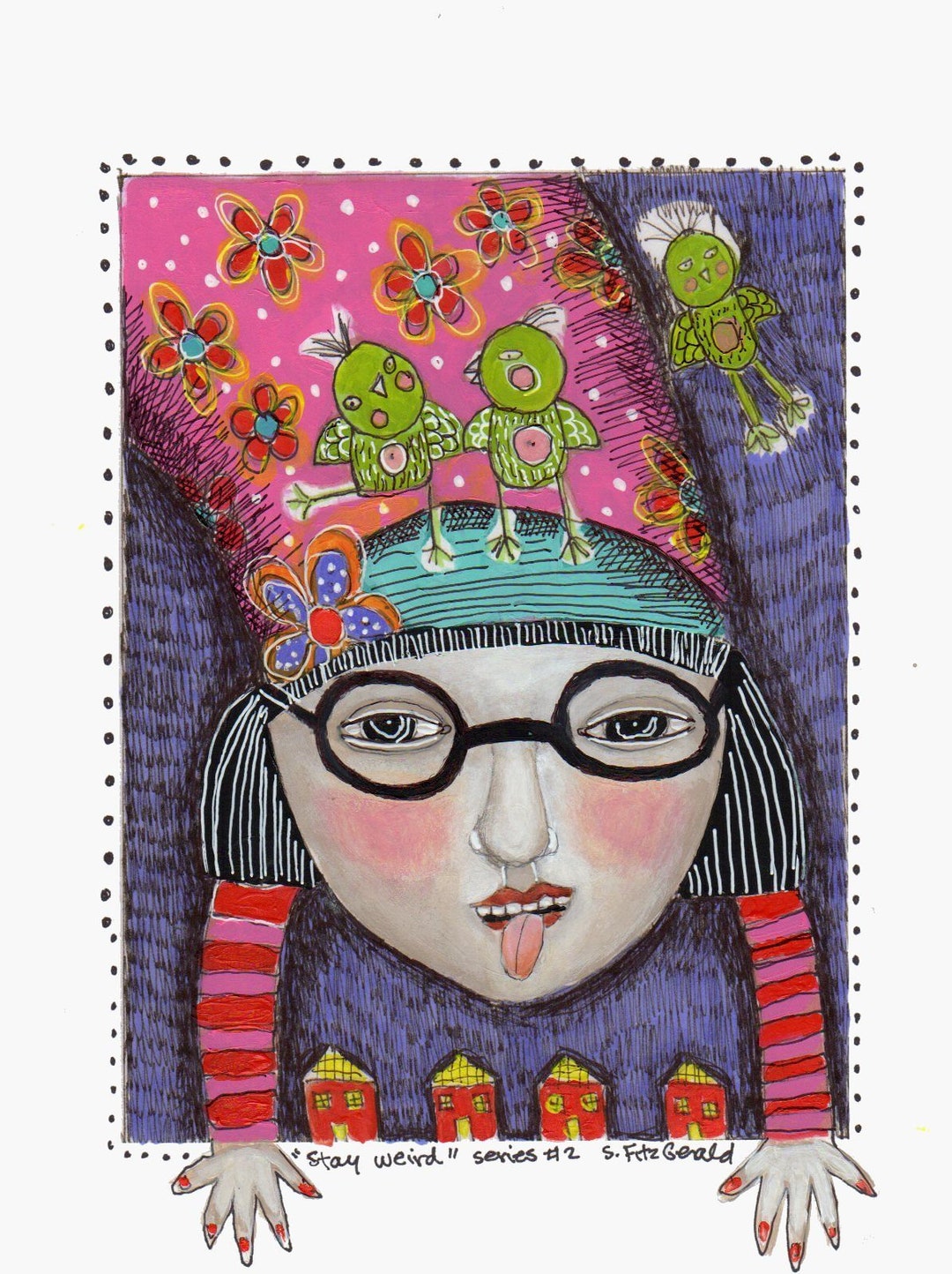 LARGE STICKER Woman Silly Bird Decorate Scrapbook Journal Phone ...