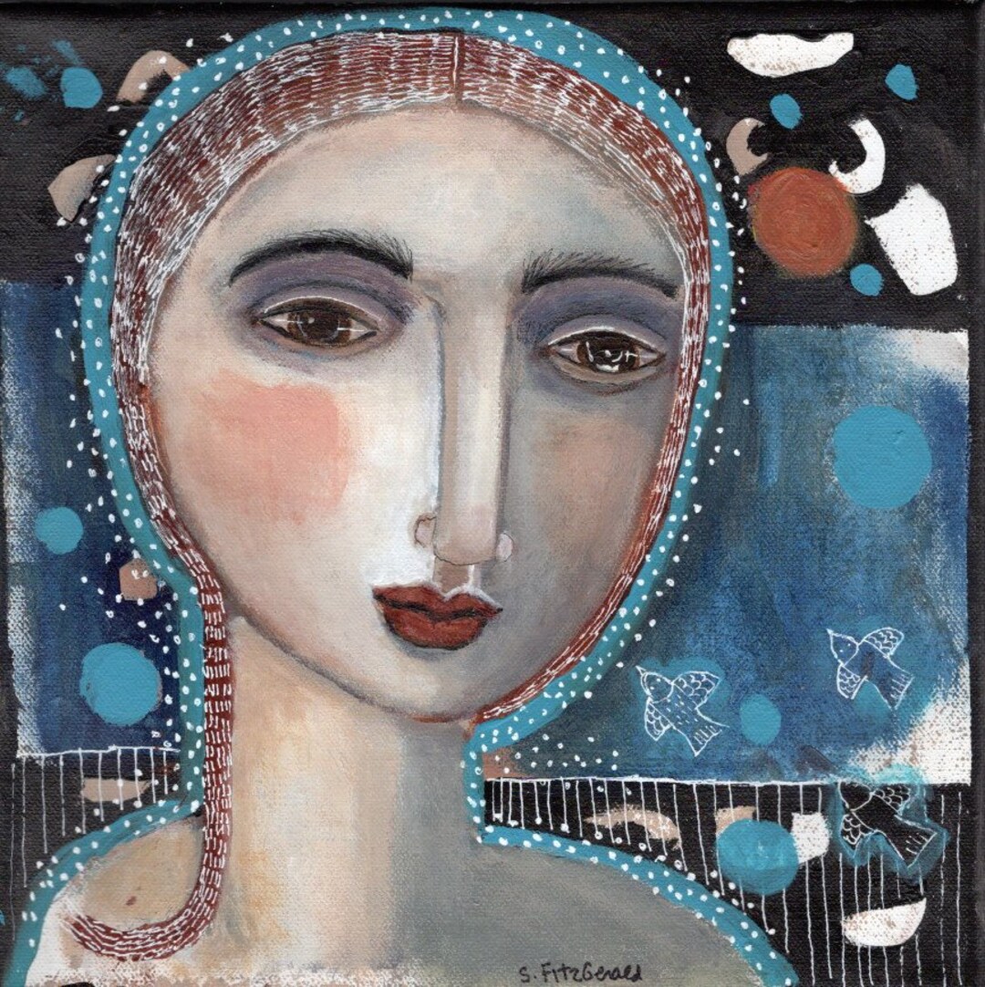 Original Art on Canvas Original Acrylic Paint Girl Woman Mystical ...