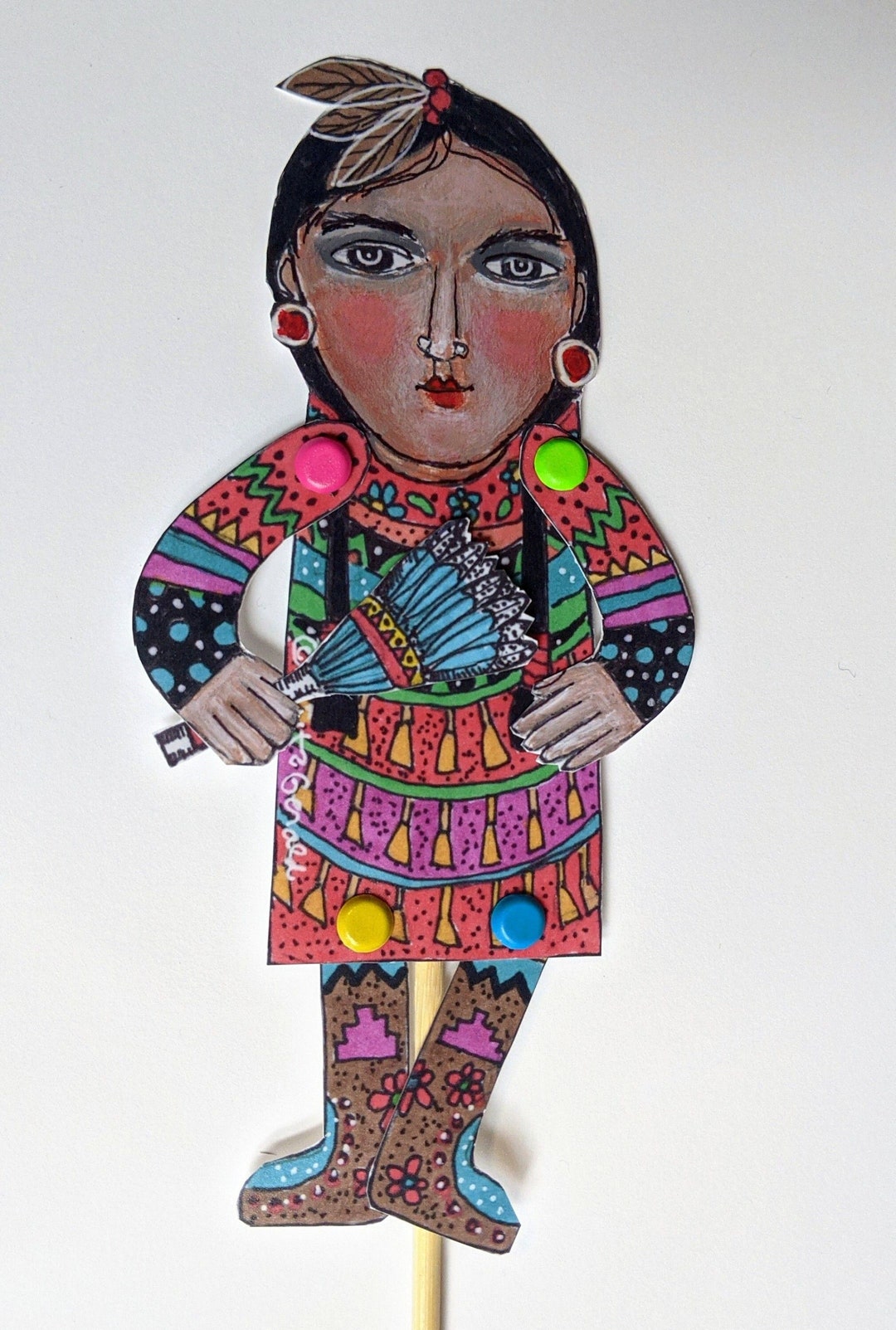 7" PAPER DOLL Diy Paper Craft Cut Out Decoration Colorful Folk Art Home ...