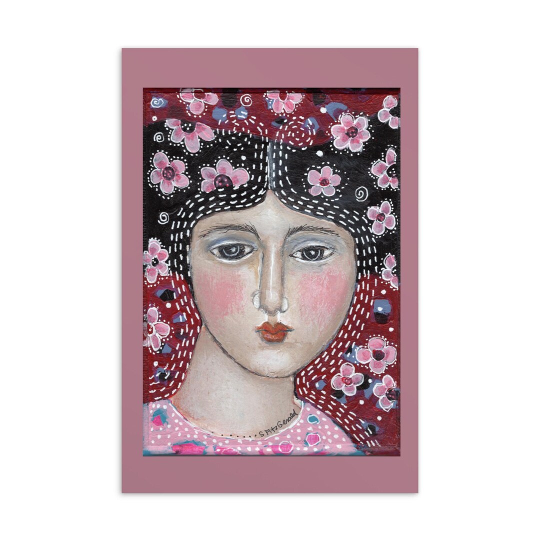 4x6 ART PRINT POSTCARD - Folk Art Greeting Note Flower Friendship Decor ...
