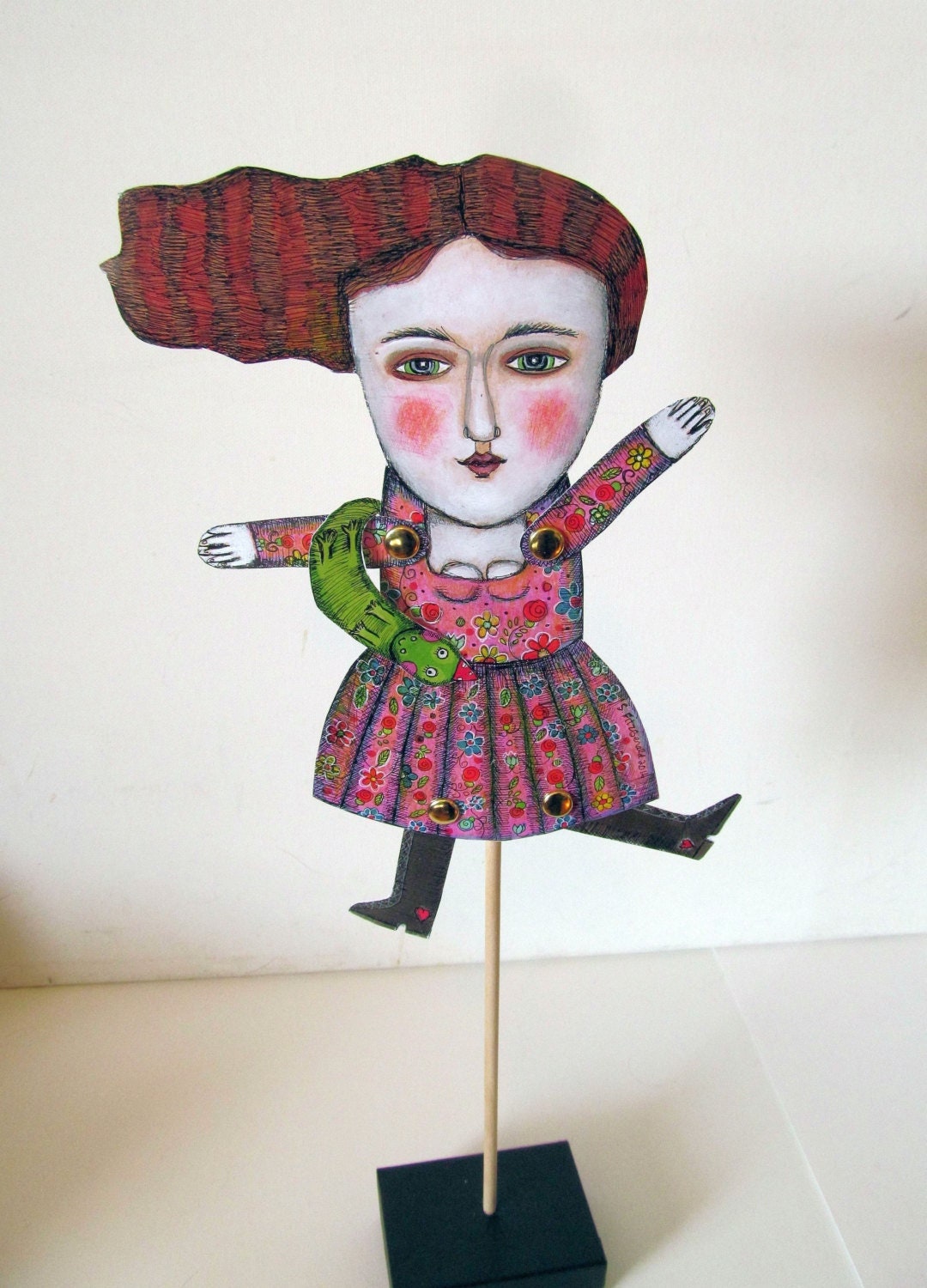 10" PAPER DOLL Adult Paper Doll Puppet Diy Mixed Media Folk Art Home ...