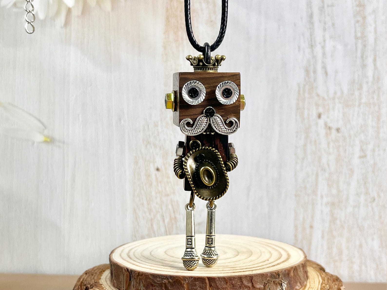 Cute Mini Steampunk Robot Key Chain Charms, Cool Wooden Robot Keyring ...