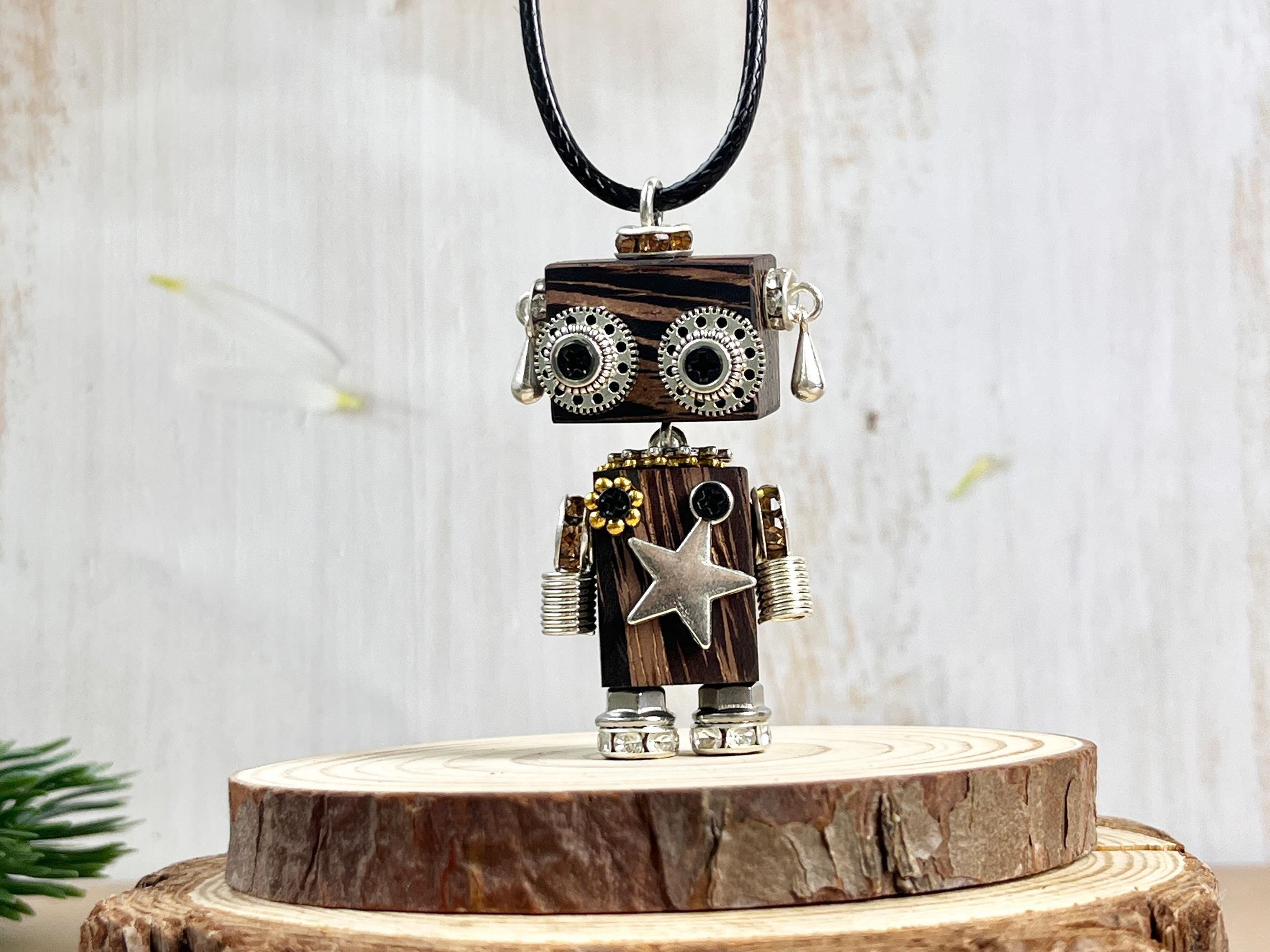 Cute Mini Steampunk Robot Key Chain Charms, Cool Wooden Robot Keyring ...