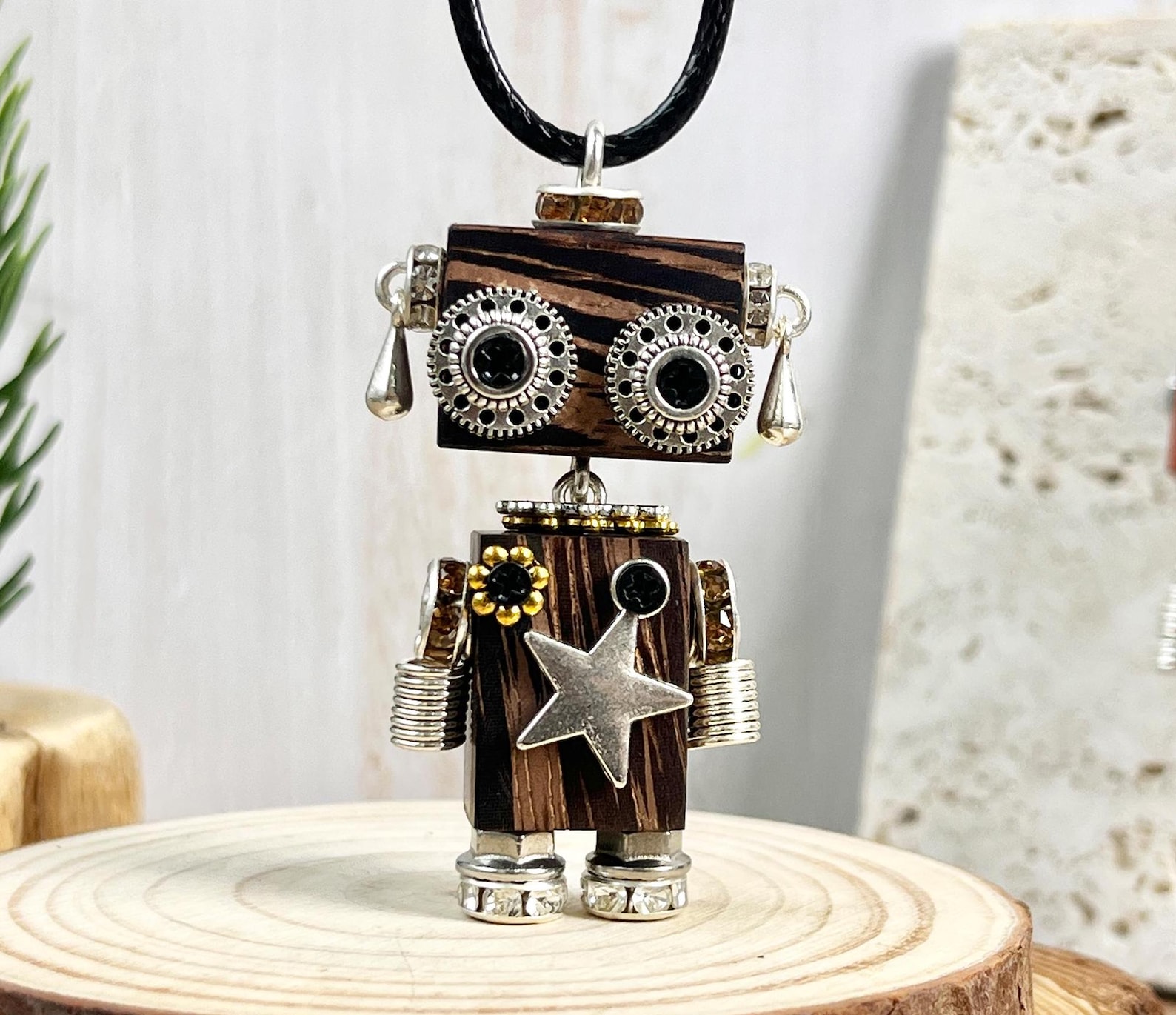 Cute Mini Steampunk Robot Key Chain Charms, Cool Wooden Robot Keyring ...