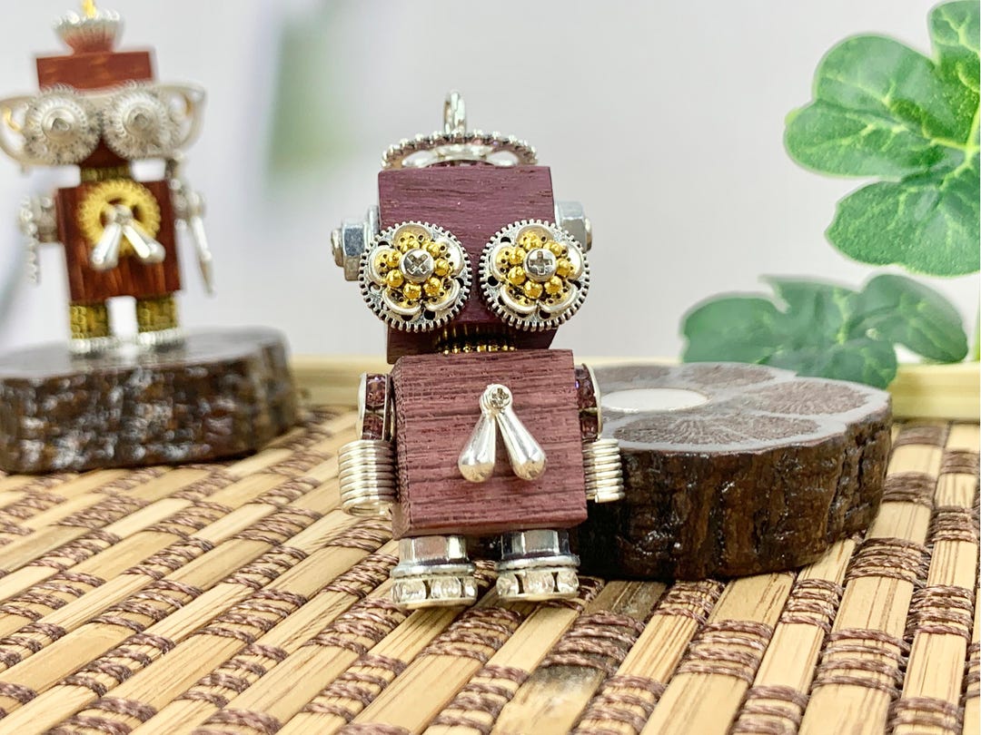 Miniature Steampunk Robot Figurines Charm Gift, Cool Wooden Robot ...