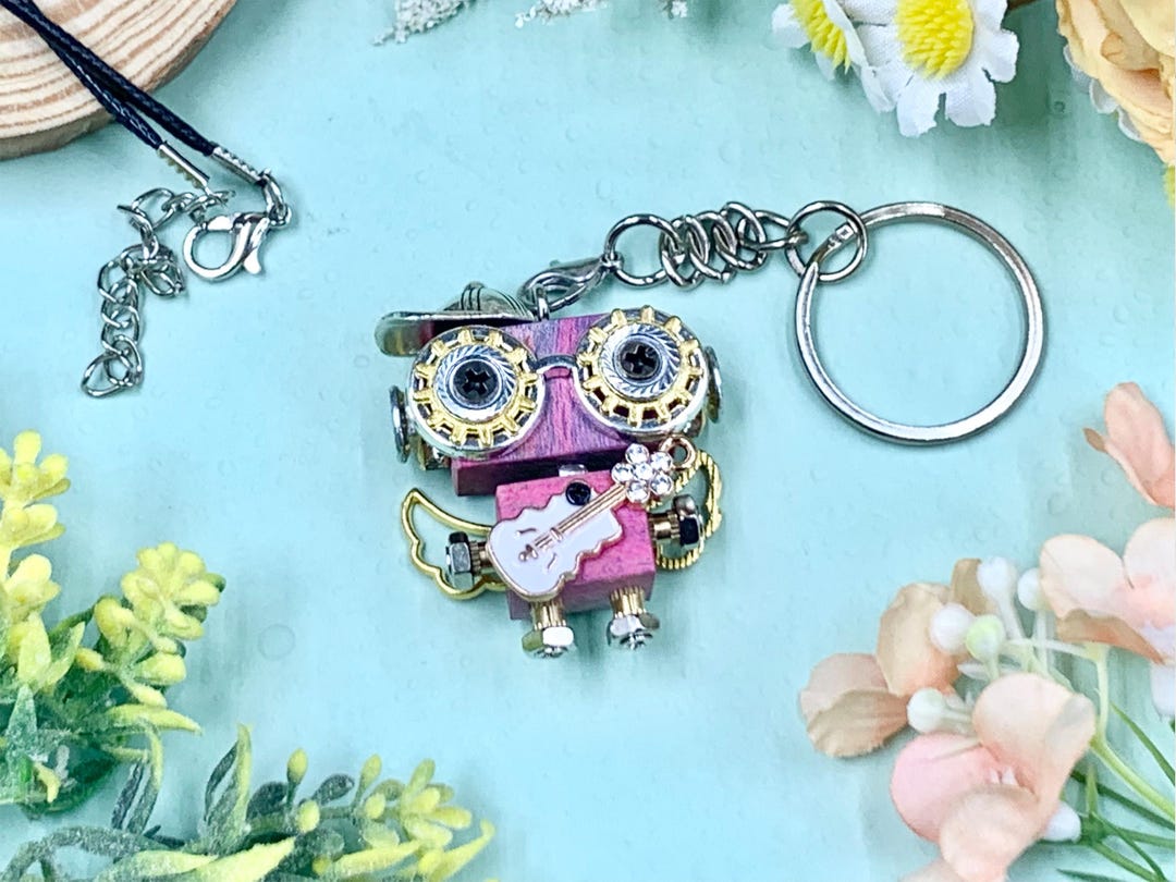 Cool Mini Steampunk Robot Keychains Charm Gift, Robot Key Chain Wood ...