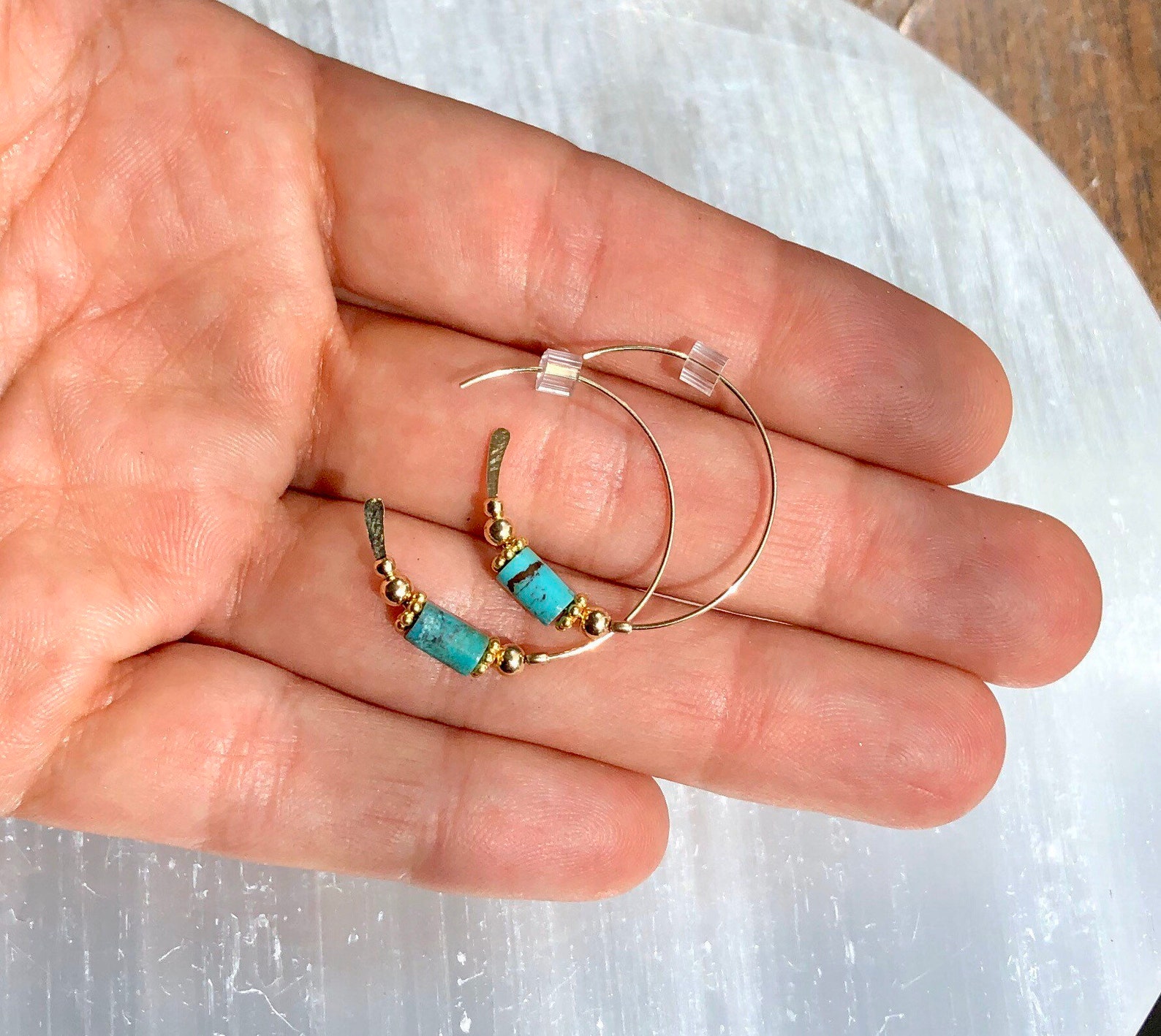 Turquoise Gold Hoops | Etsy