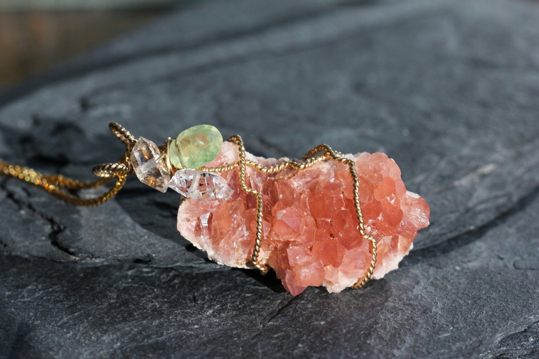Pink Amethyst Pendant With Prehnite and Quartz - Etsy